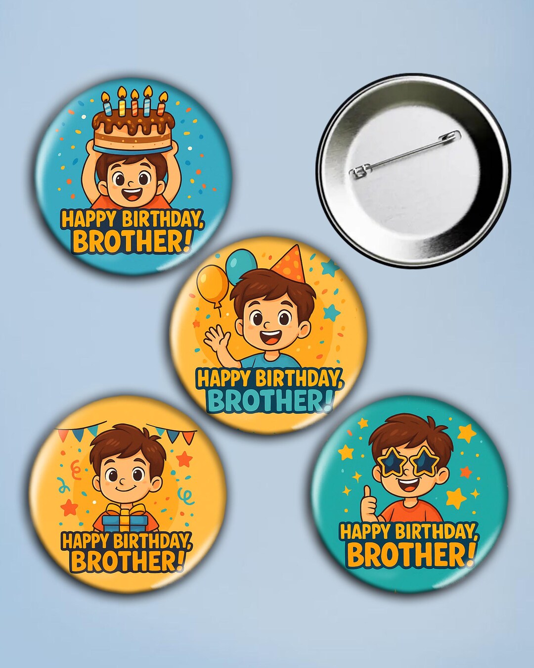 Brother Birthday Pin Set | Cartoon Badges, Party Favors (4-piece) - Etsy