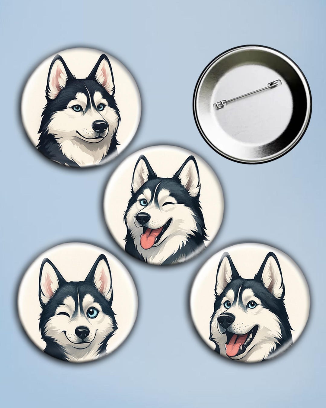 Husky Dog Badge Set (4 Pcs) • Cute Husky Pins • Dog Lover Gift • Husky ...