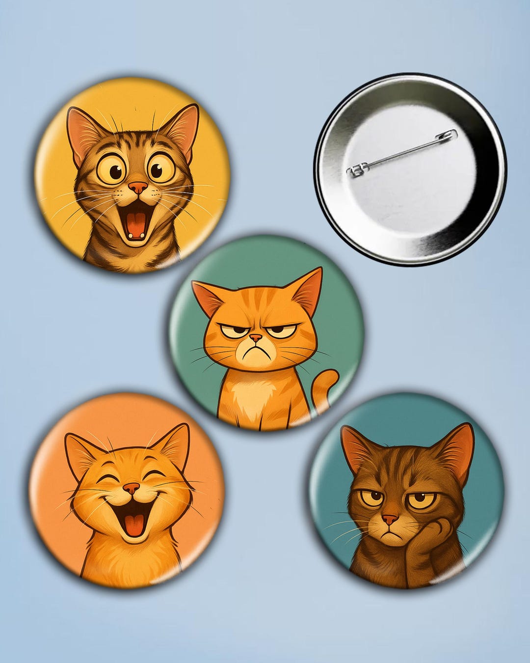 Funny Cat Pinback Button Set – Kawaii Cartoon Kitty Badges - Etsy