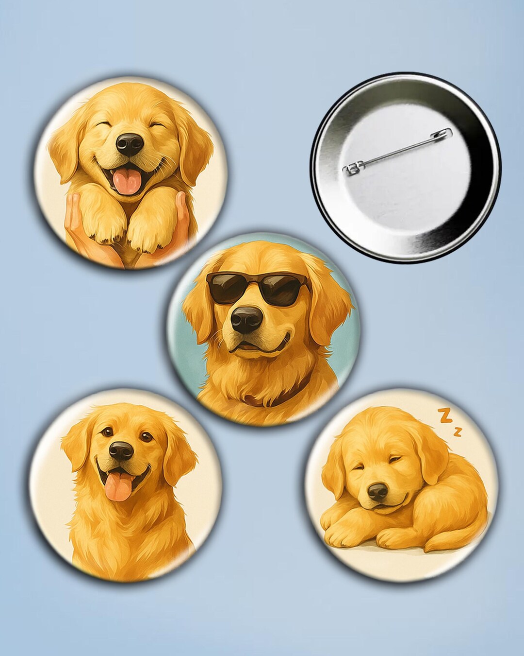 Golden Retriever Badge Set (4 Pcs)• Cute Dog Pins • Dog Lover Gift ...