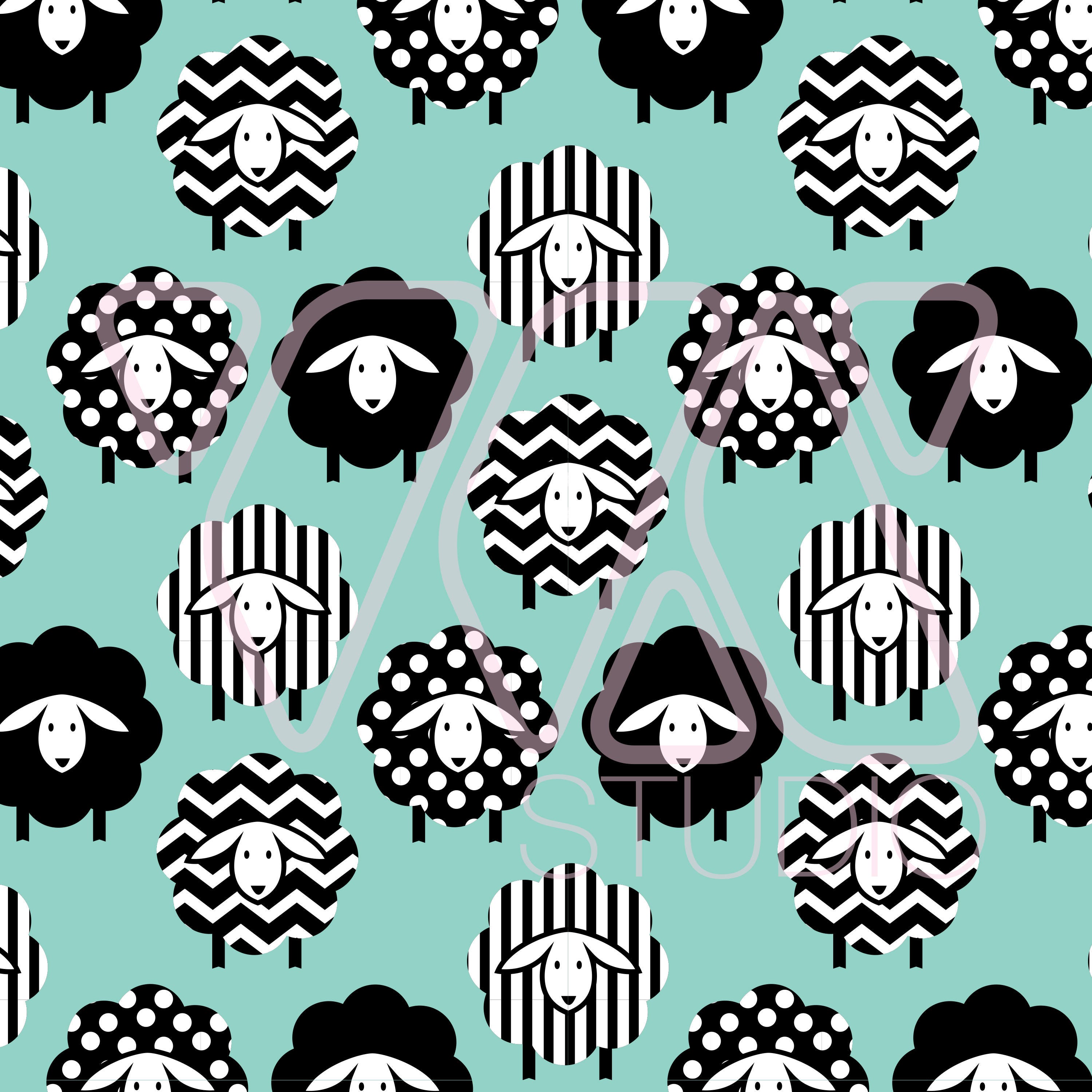 Sheep Print Set: Geometric Nursery Wall Art, Black and White, Modern ...