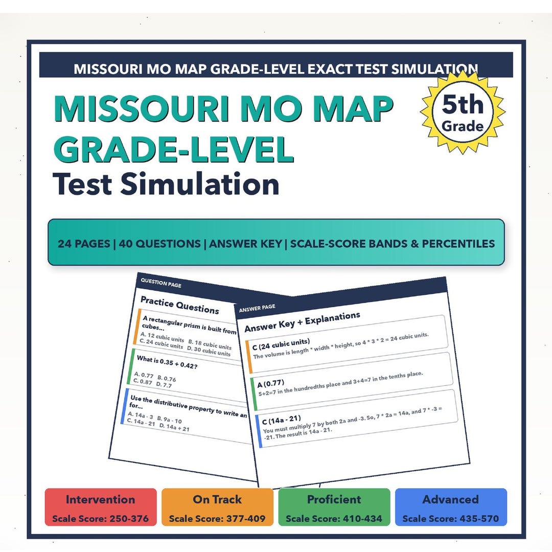 5th Grade Missouri MO MAP Grade-level Math Test | All 4 Levels (250-570 ...