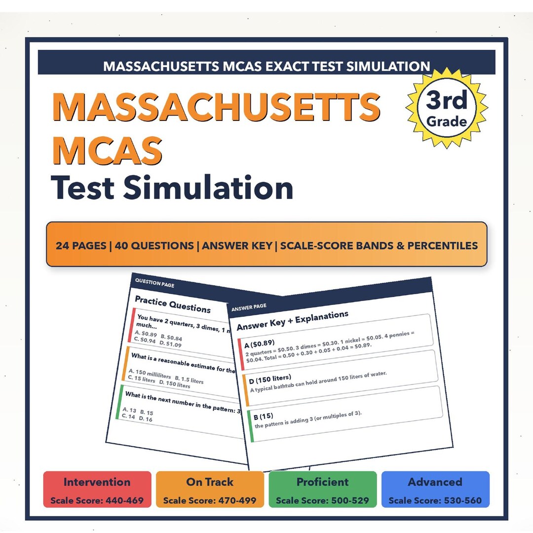 3rd Grade Massachusetts MCAS Math Test Simulation | All 4 Levels (440 ...