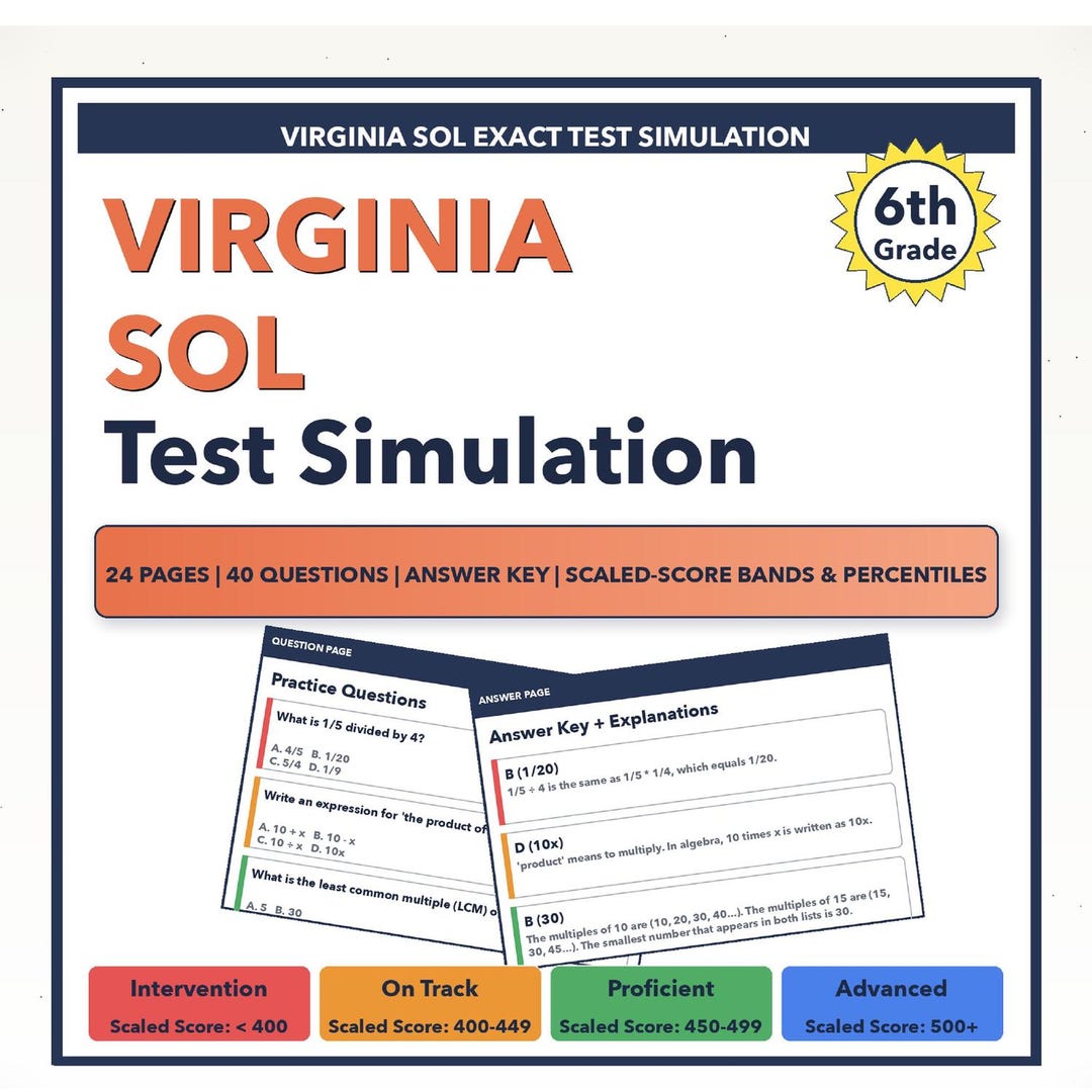 6th Grade Virginia SOL Math Test Simulation | All 4 Levels (400-500 ...