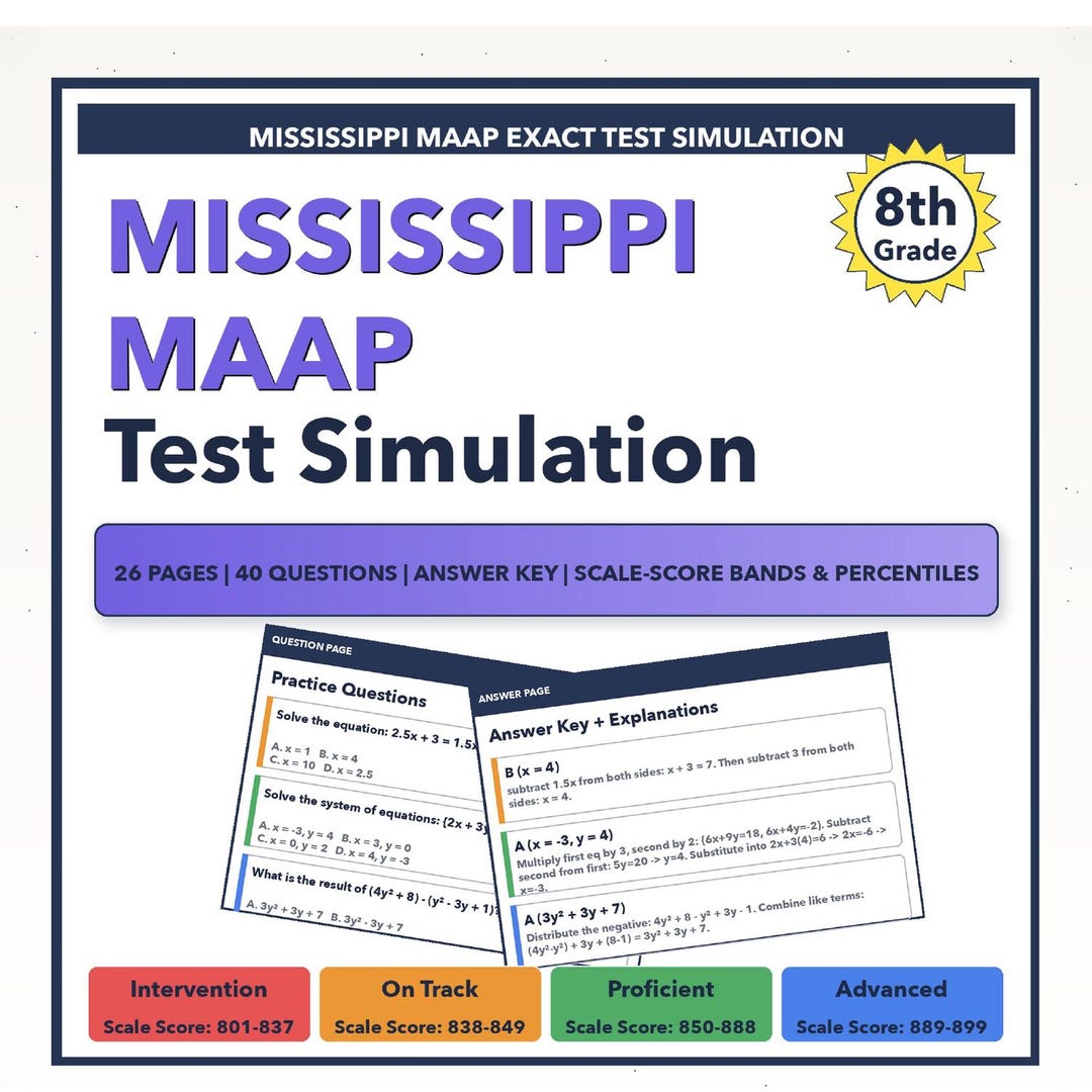 8th Grade Mississippi MAAP Math Test Simulation | All 4 Levels (801-899 ...