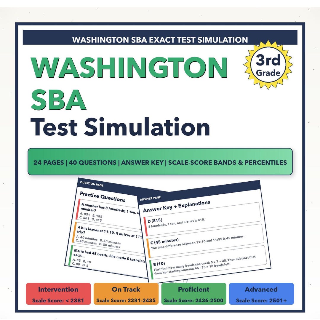 3rd Grade Washington SBA Math Test Simulation | All 4 Levels (2381-2501 ...