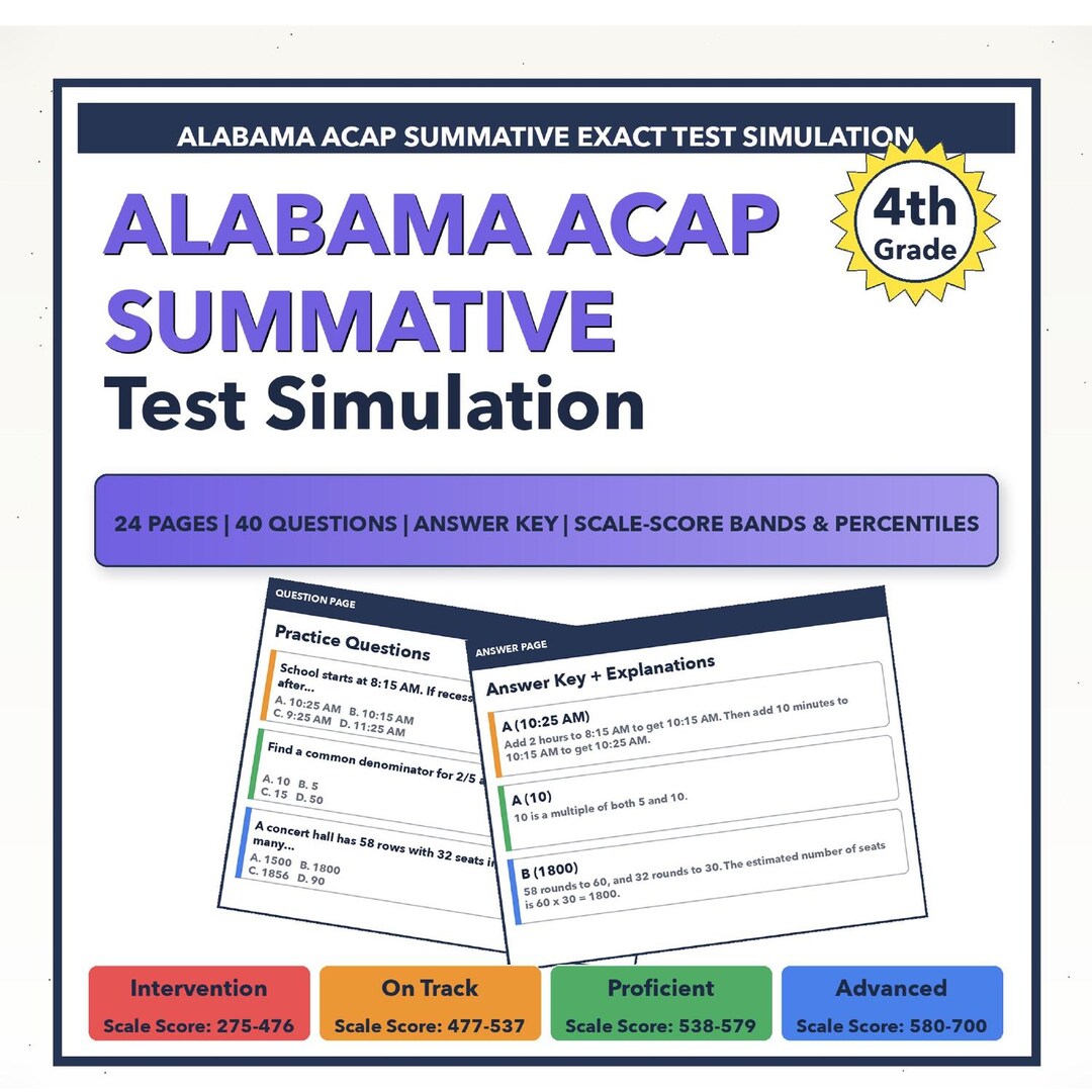 4th Grade Alabama ACAP Summative Math Test Simulation | All 4 Levels ...