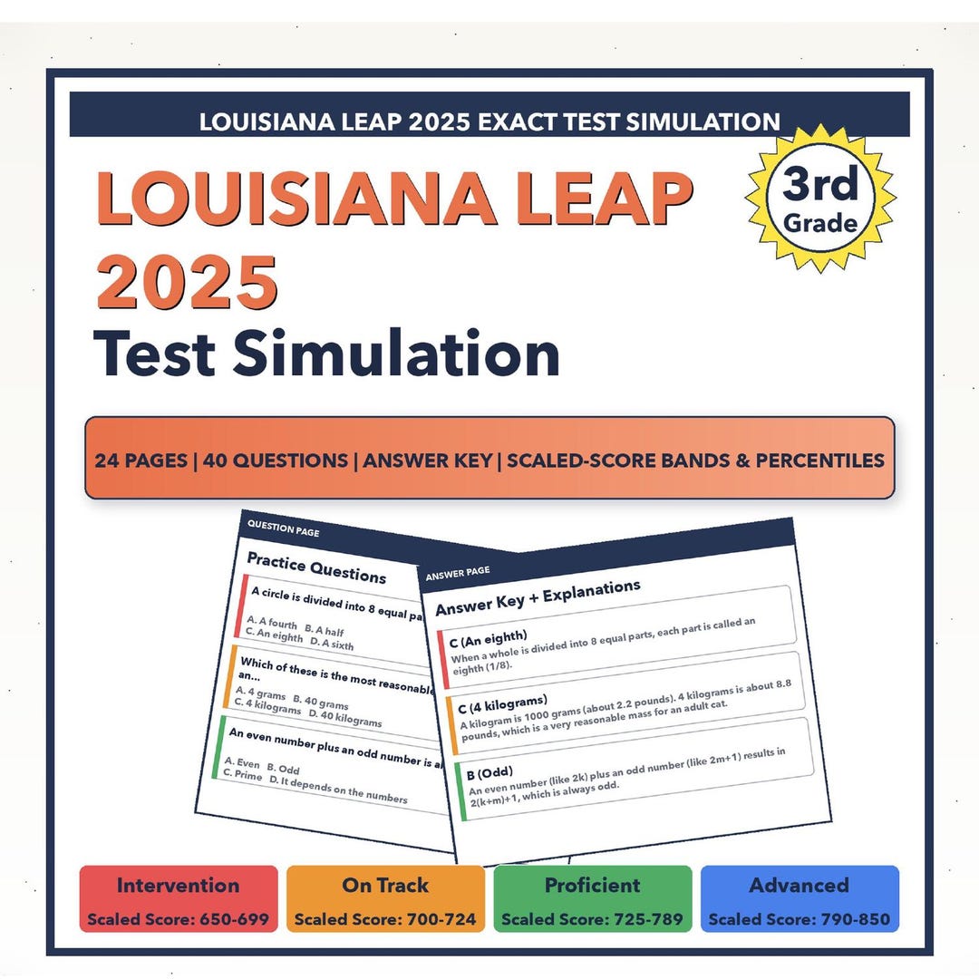 3rd Grade Louisiana LEAP 2025 Math Test Simulation | All 4 Levels (650 ...