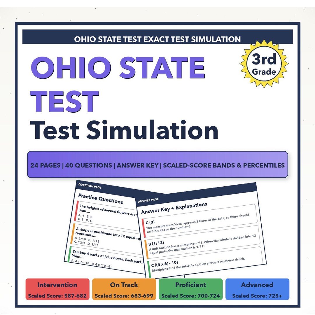 3rd Grade Ohio State Test Math Test Simulation | All 4 Levels (587-725 ...