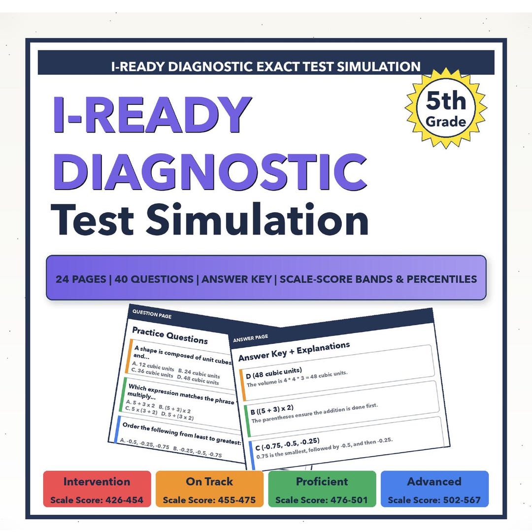 5th Grade I-ready Diagnostic Math Test Simulation | All 4 Levels (426 ...