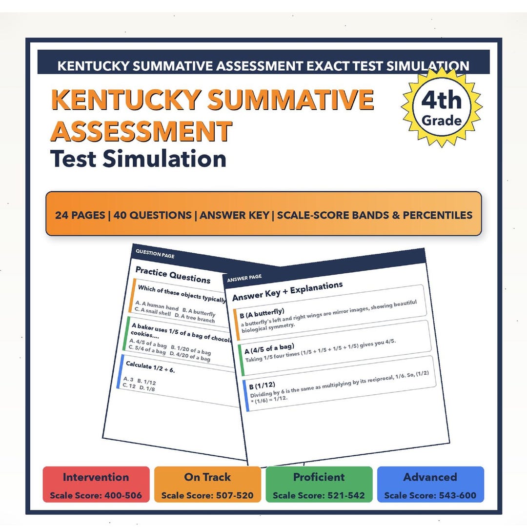 4th Grade Kentucky Summative Assessment Math Test | All 4 Levels (400 ...