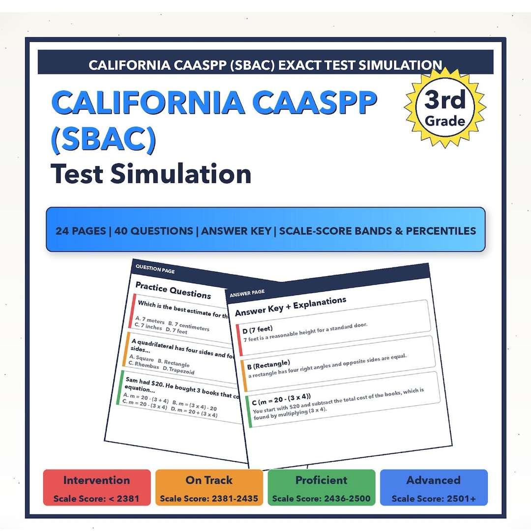 3rd Grade California CAASPP Math Test Simulation | All 4 Levels (2381 ...