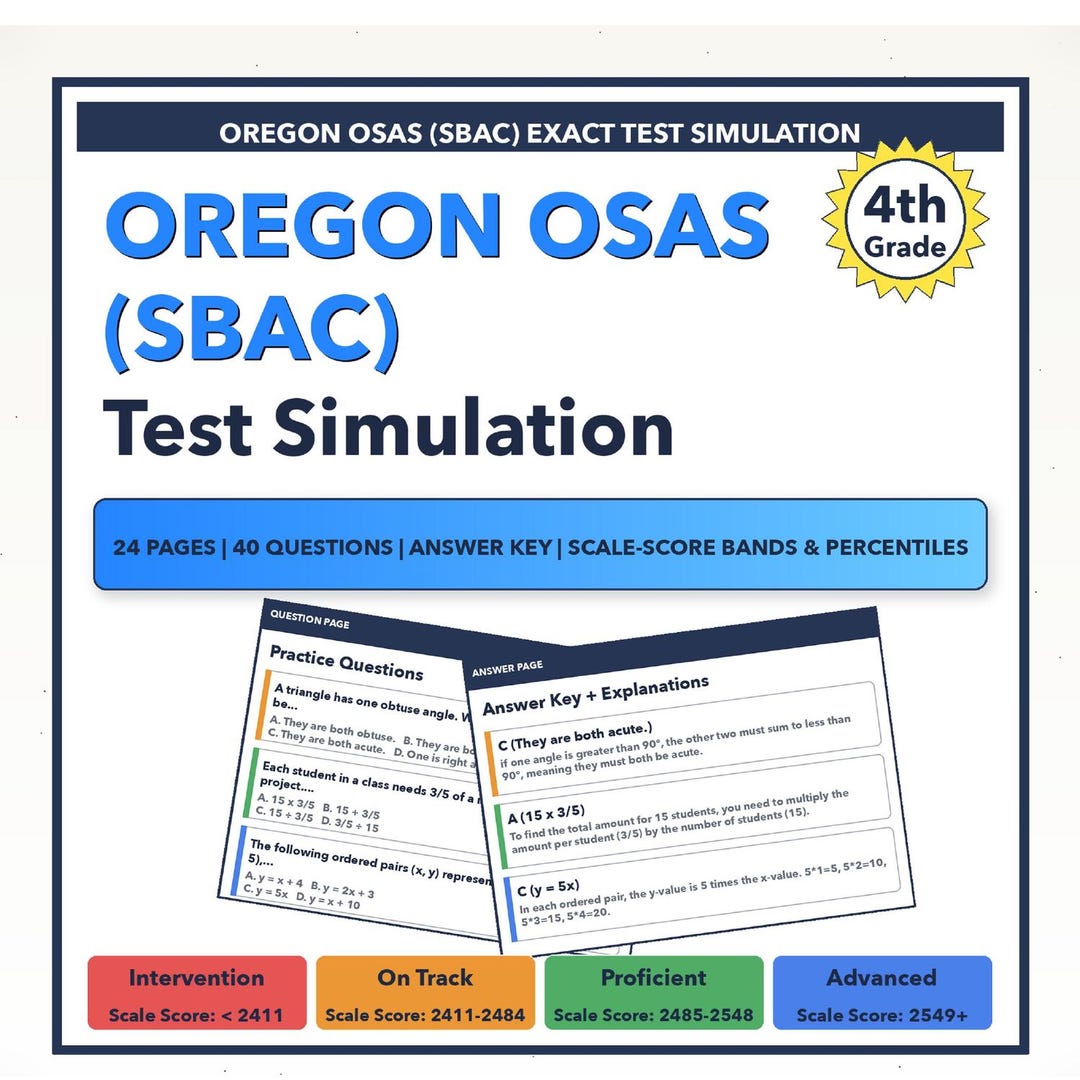 4th Grade Oregon OSAS (SBAC) Math Test Simulation | All 4 Levels (2411 ...