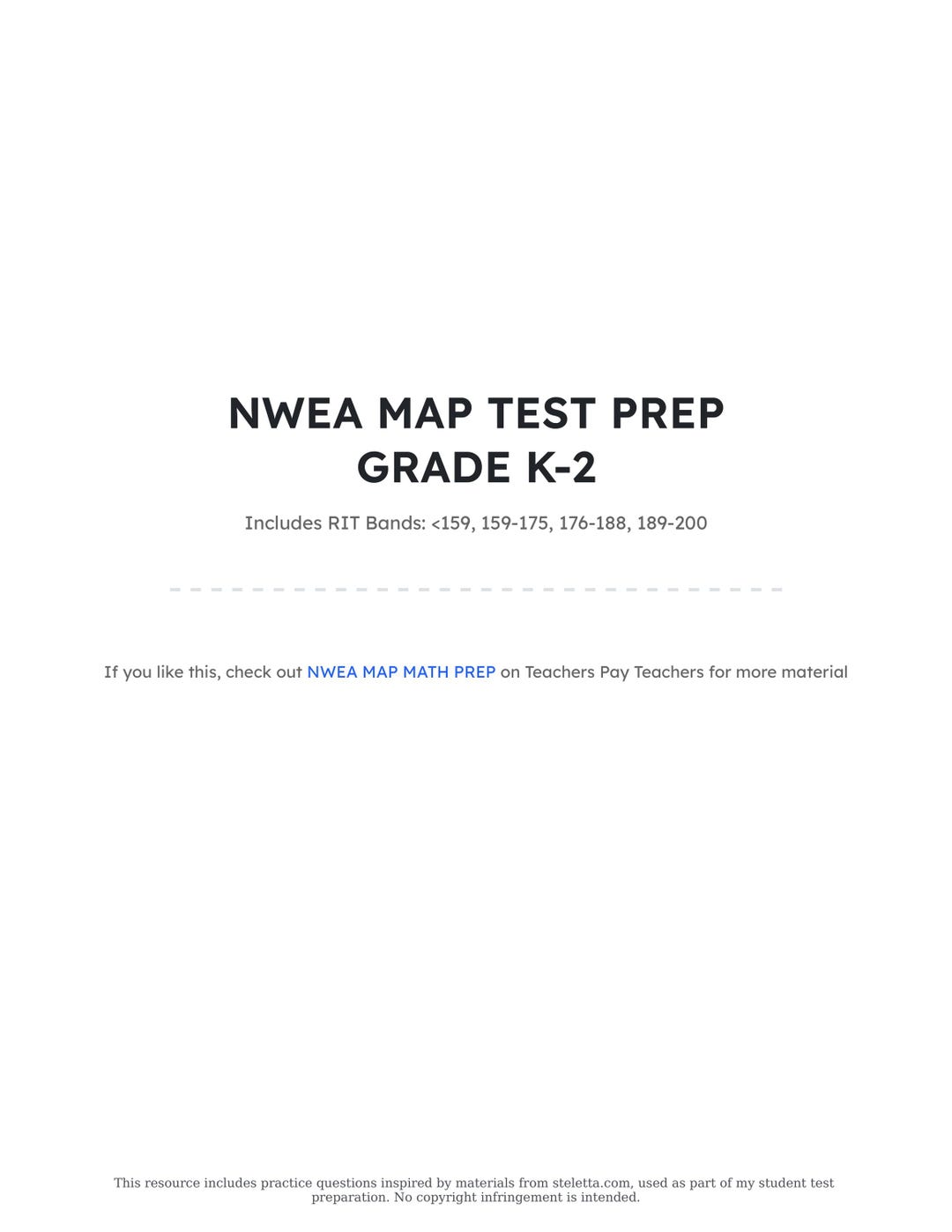 NWEA MAP Math Test Prep Grade K-2 | RIT Bands: ‹159, 159-175, 176-188 ...