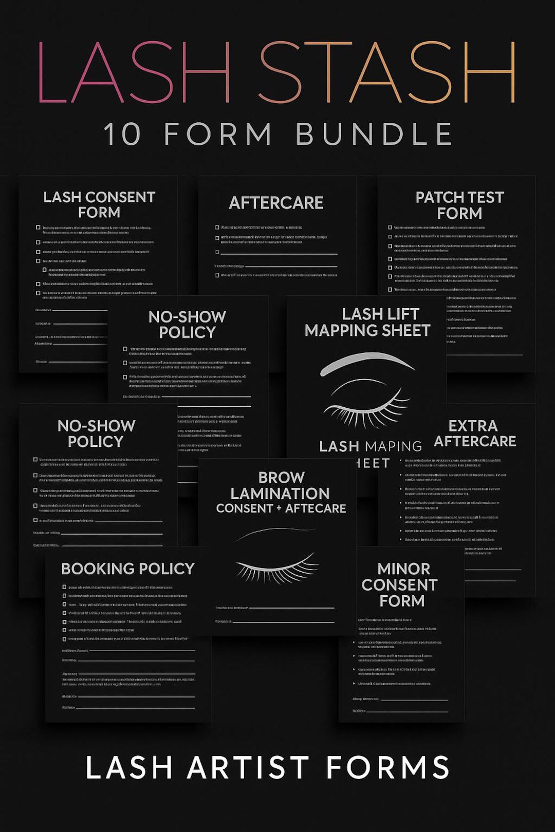 Lash Artist Form Bundle |lash Consent Form, Aftercare, Patch Test, Brow ...