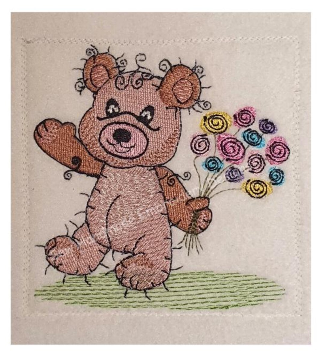 RAGGY Flower Teddy Bear, Machine Embroidery Design, Whimsical Pattern ...