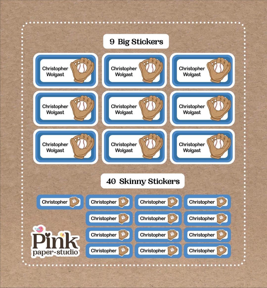 Baseball Set • 9 Big School Name Stickers • 40 Skinny Stickers - Etsy