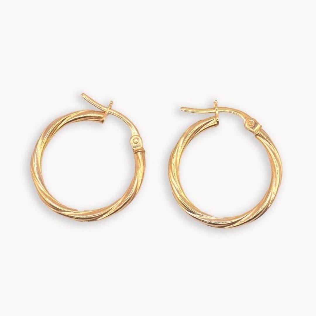 Italian 9ct Gold Twisted Hoop Earrings | 19mm Solid Yellow Gold Hoops ...