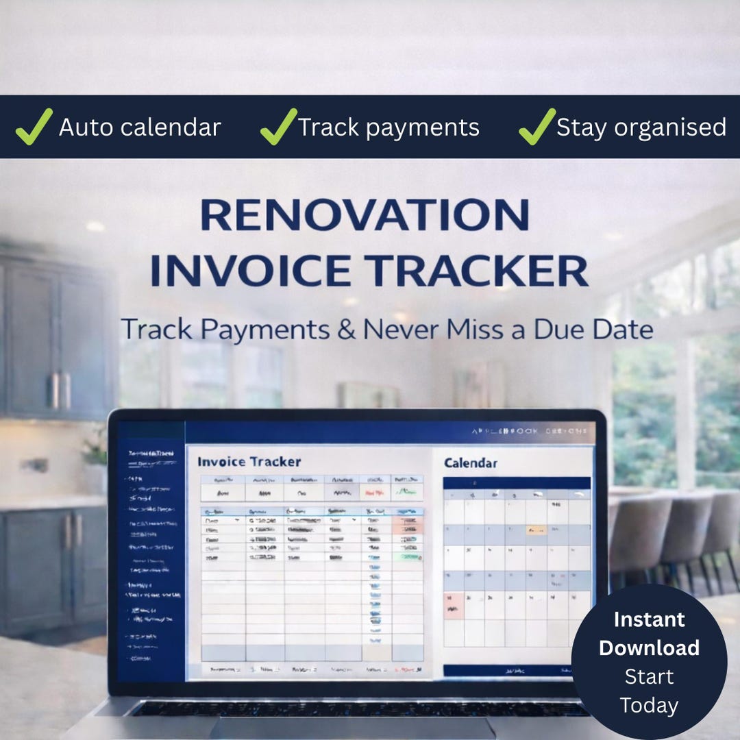 Renovation Invoice Tracker | Excel & Google Sheets Payment Calendar ...