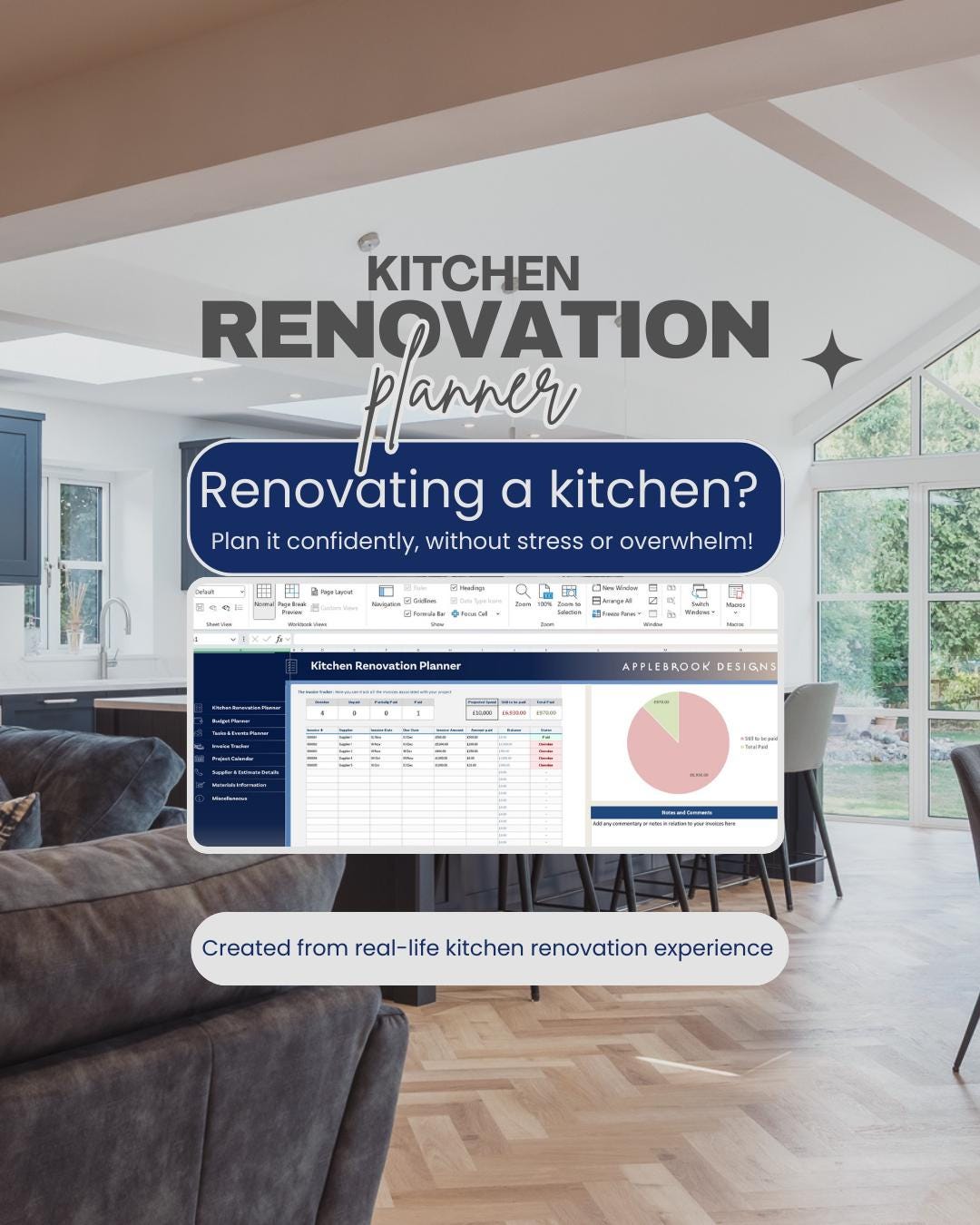 Kitchen Renovation Planner Template | Budget, Calendar & Tracker ...