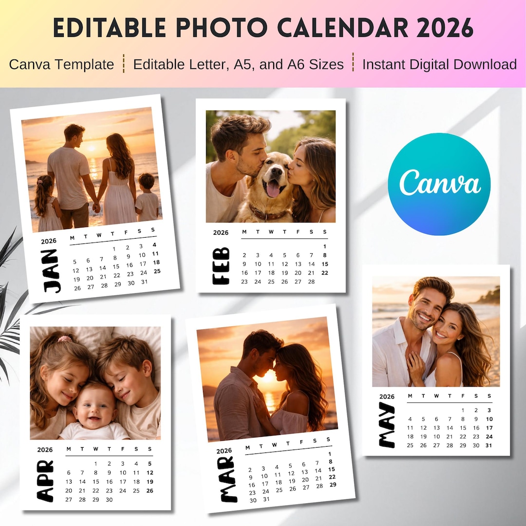 2026 Monthly Photo Calendar Custom Photo Calendar Editable Calendar ...