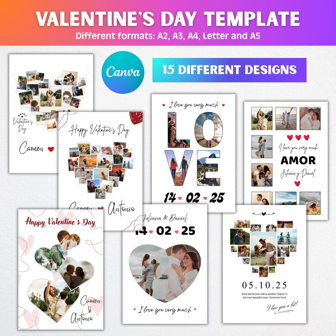 15 Love Photo Collage Editable Template, Anniversary Gift for Couples ...