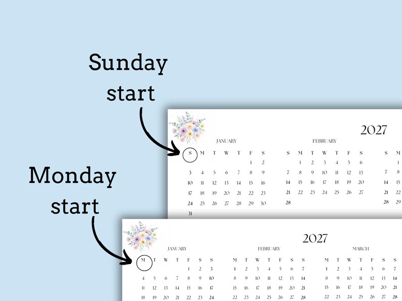 2027 Floral Watercolor Calendar, A4 Landscape (printable PDF) - Etsy Canada