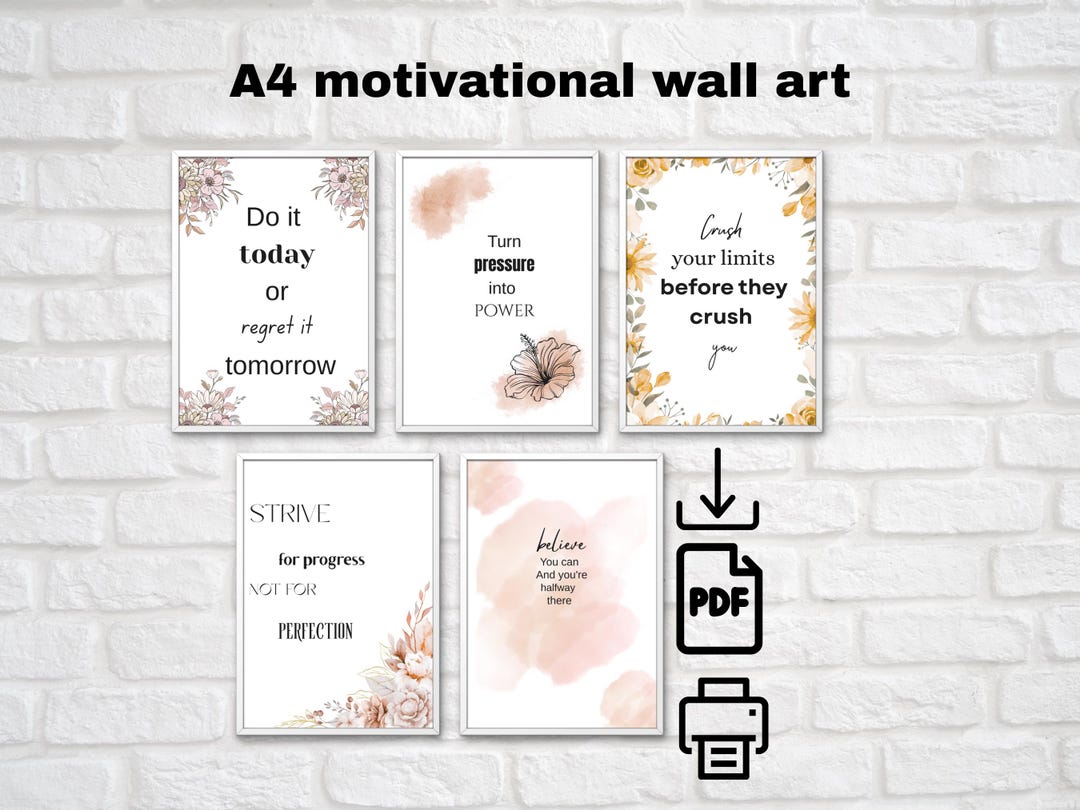 Set of Five Orange Motivational Quote Print | A4 Home Office Decor ...