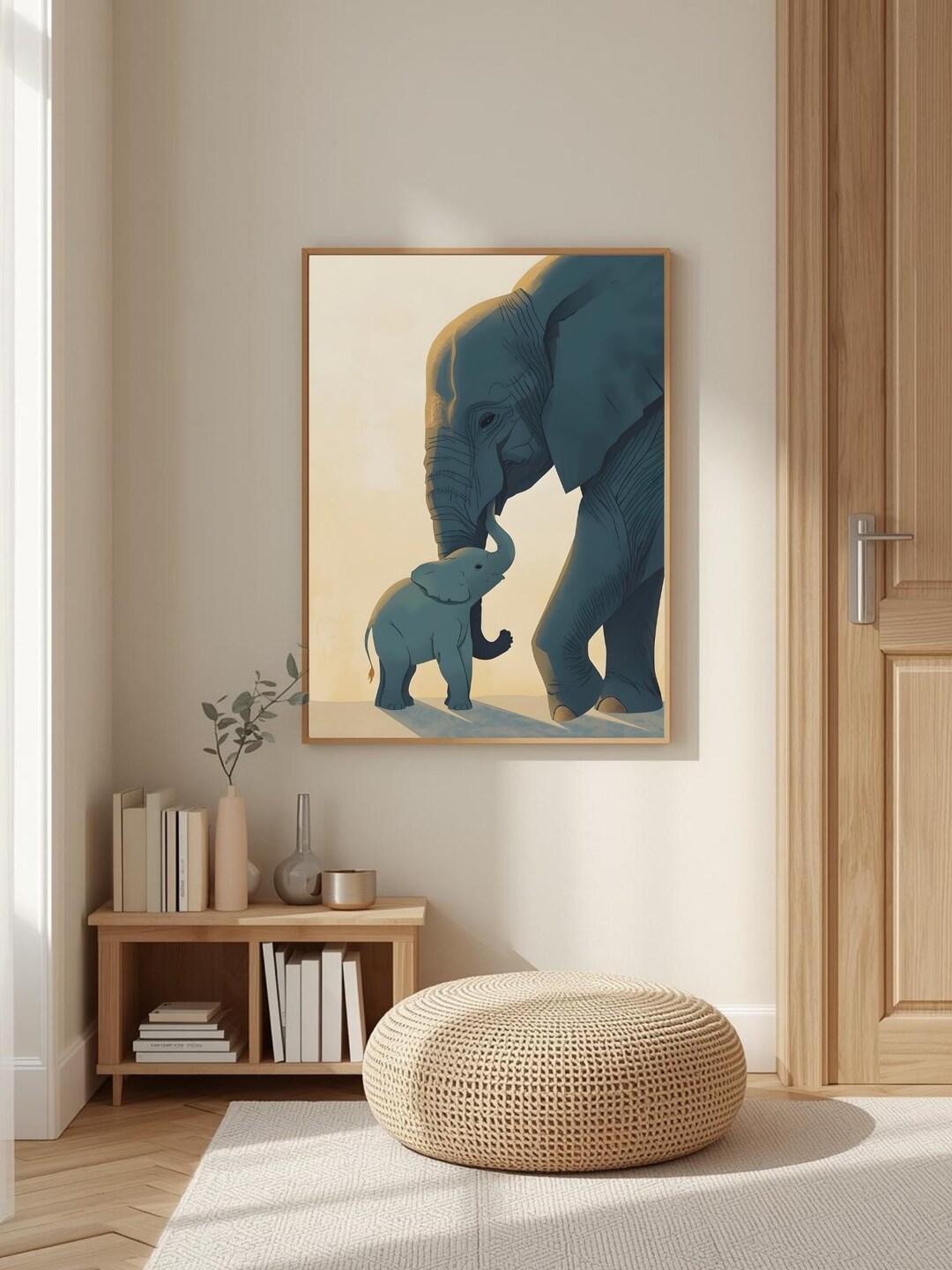 Papa & Baby Elephant Wall Art, Father and Calf Elephant Nursery Print ...