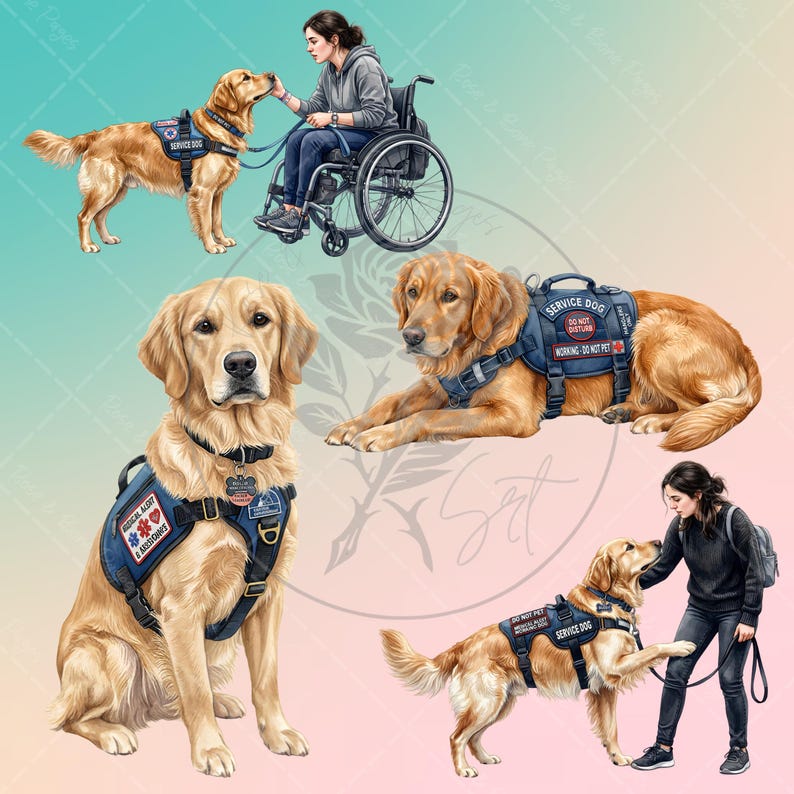 Golden Retriever Service Dog Clipart, Medical Alert Canine Graphics ...
