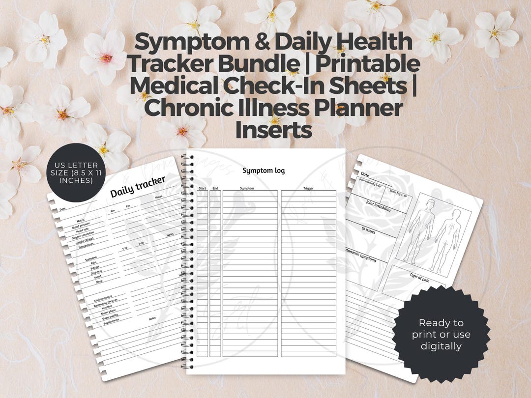 Symptom & Daily Health Tracker Bundle | Printable Medical Check-in ...