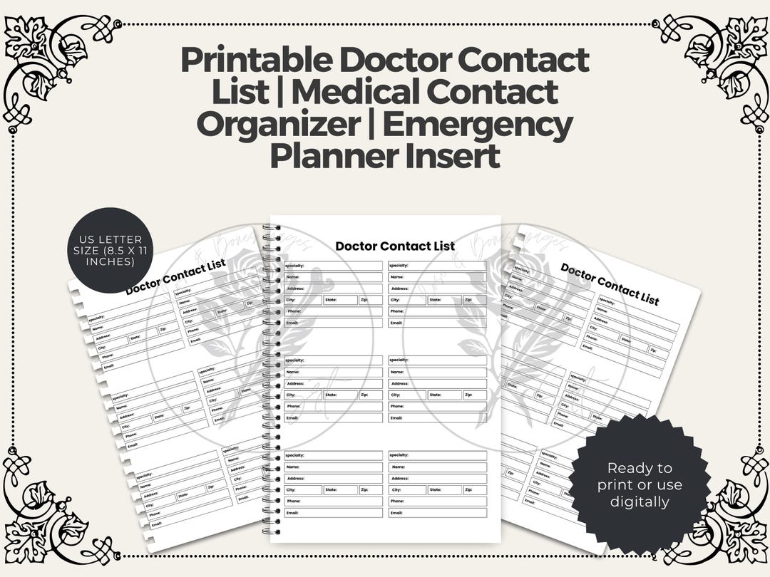 Printable Doctor Contact List | Medical Contact Organizer | Emergency ...