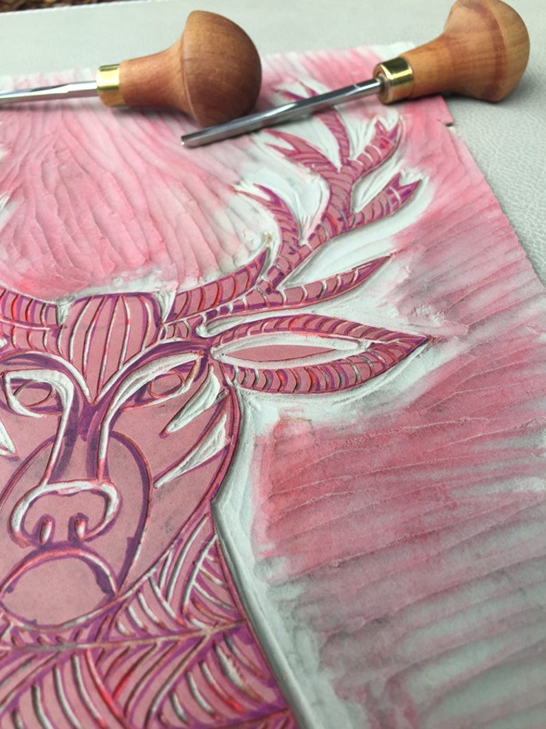 Lino Print Limited Edition A4 Linocut Lino Print Stag - Etsy UK