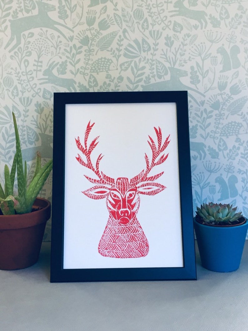 Lino Print Limited Edition A4 Linocut Lino Print Stag - Etsy UK