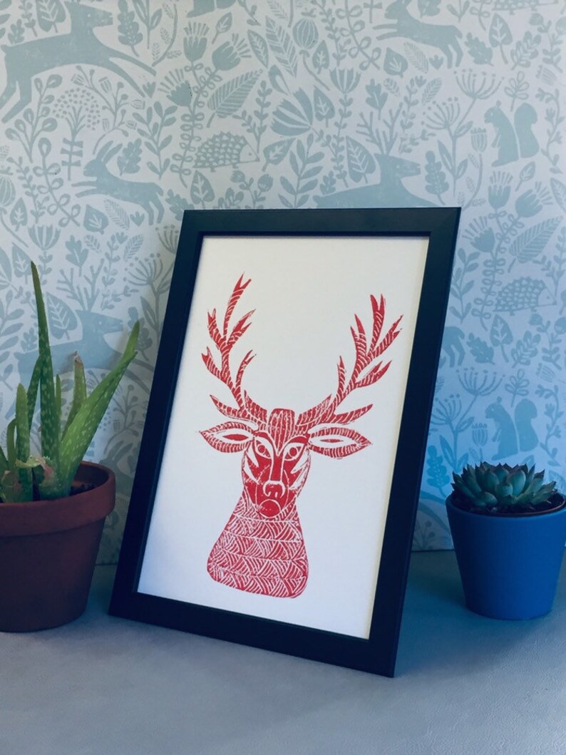 Lino Print Limited Edition A4 Linocut Lino Print Stag - Etsy UK