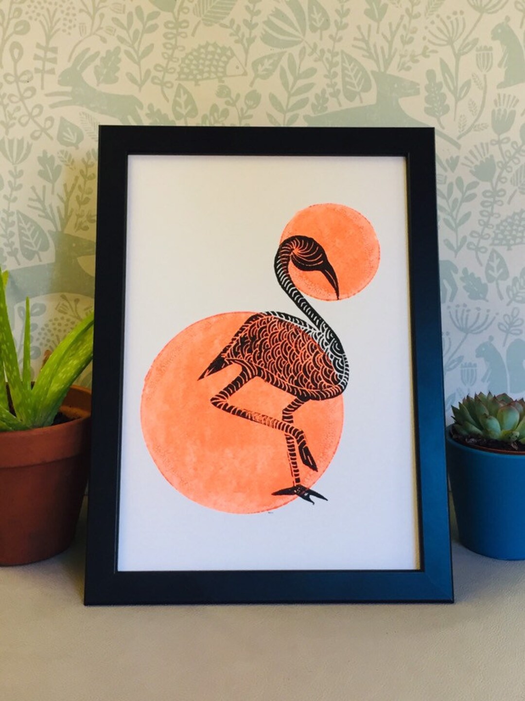 Flamingo Print - Limited Edition Lino Print -bird Print - Black ...