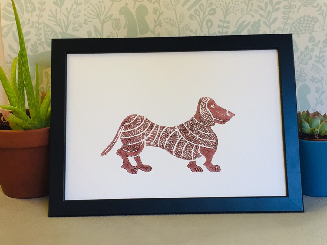 Dog Lino Print Limited Edition Dachshund Dog Lino Print Relief Print ...
