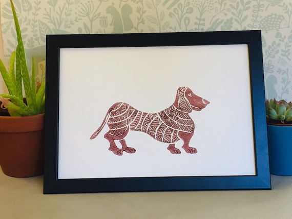 Dog lino print Limited Edition Dachshund dog lino print | Etsy