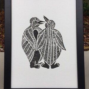 Lino Print limited Edition A4 Linocut titled Penguin Love relief Print ...