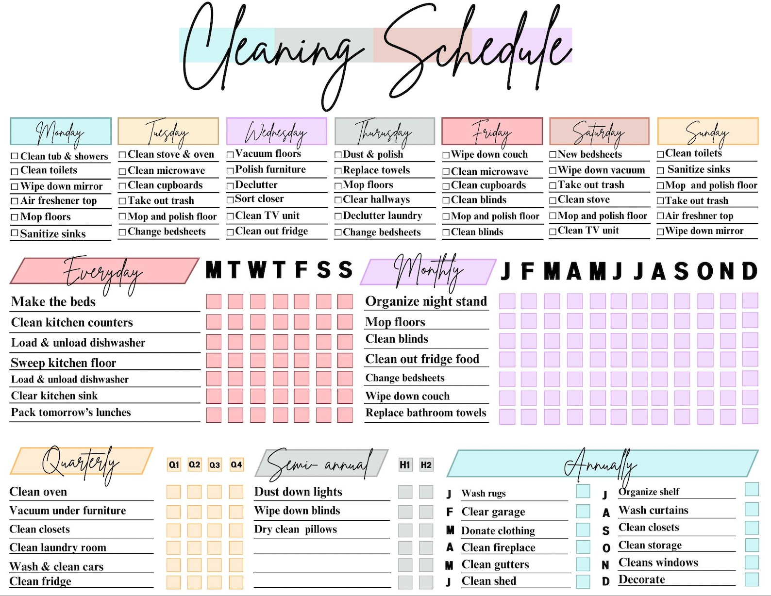 Printable Cleaning Planner | Cleaning Checklist | Daily, Weekly ...