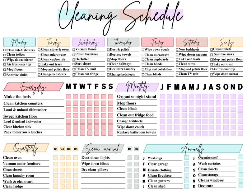 Printable Cleaning Checklist | Daily, Weekly, Monthly Chores (digital ...