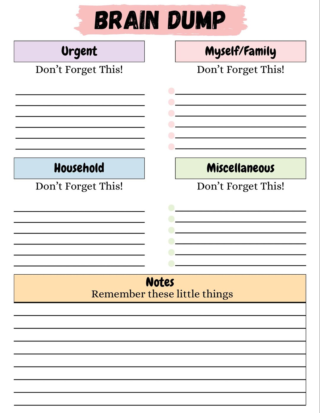 Brain Dump Productivity Planner | Weekly To-do List (digital Download ...