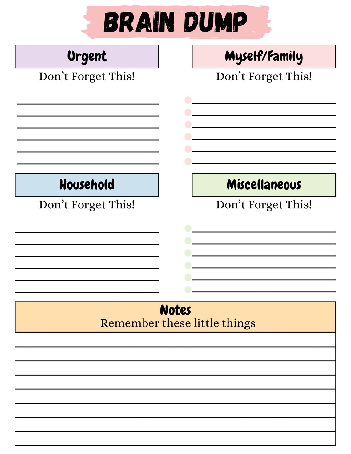 Brain Dump Productivity Planner | Weekly To-do List (digital Download ...