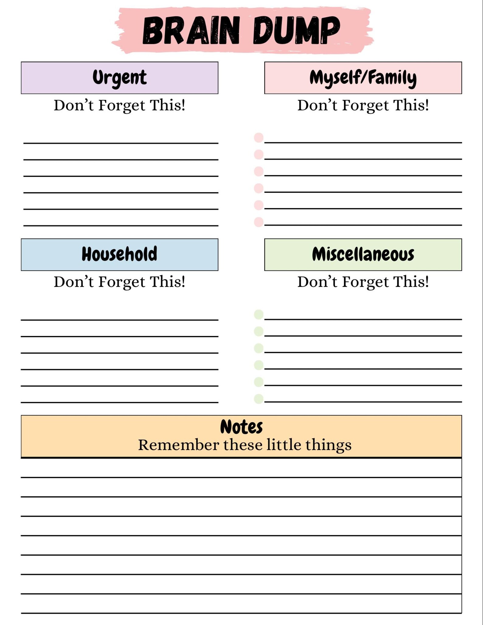 Brain Dump Productivity Planner | Weekly To-do List (digital Download ...