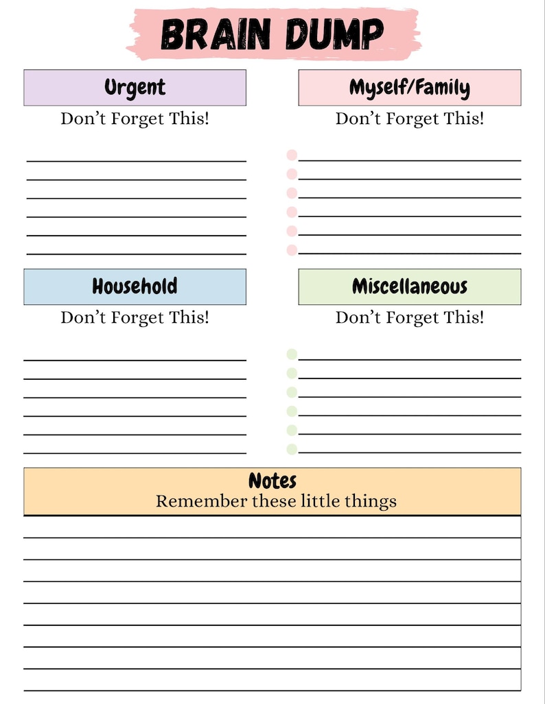 Brain Dump Productivity Planner | Weekly To-do List (digital Download ...