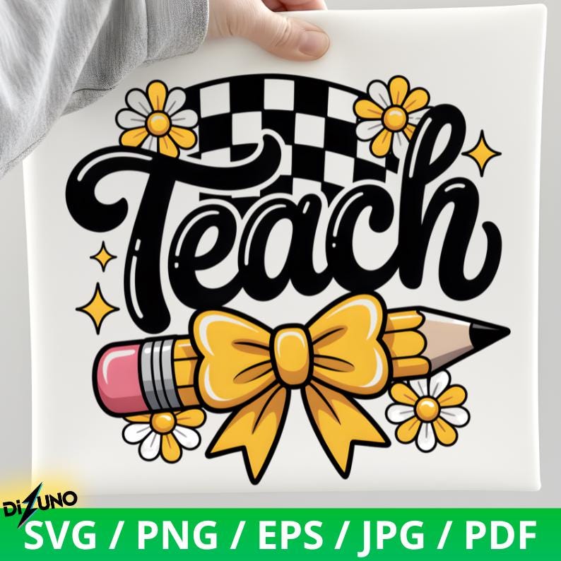 Teach Checkered Coquette Bow SVG PNG | Cute Teacher Shirt Design ...
