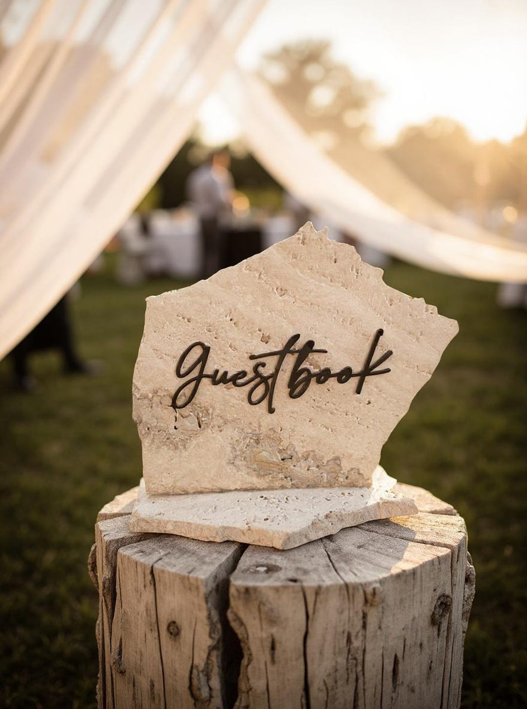 Solid Travertine Stone | Premade Wedding Guest Book Sign - Etsy