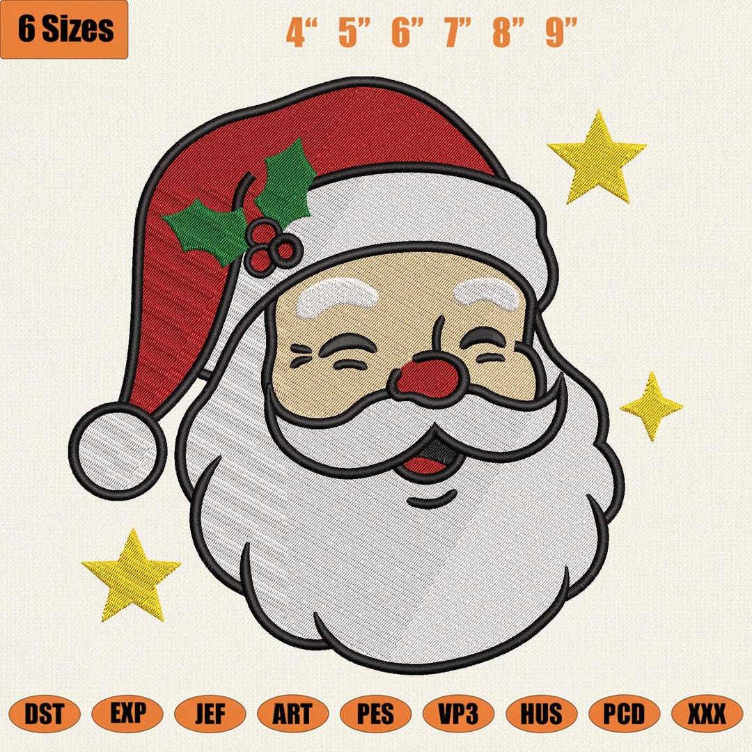 Santa Embroidery Design, Santa Face Machine Embroidery File, Vintage ...