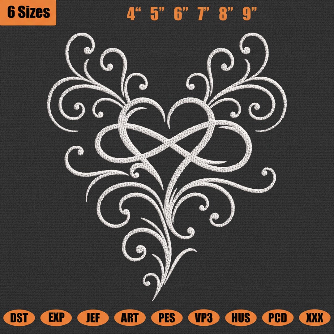 Infinity Heart Embroidery Design, Eternal Love Machine Embroidery File ...