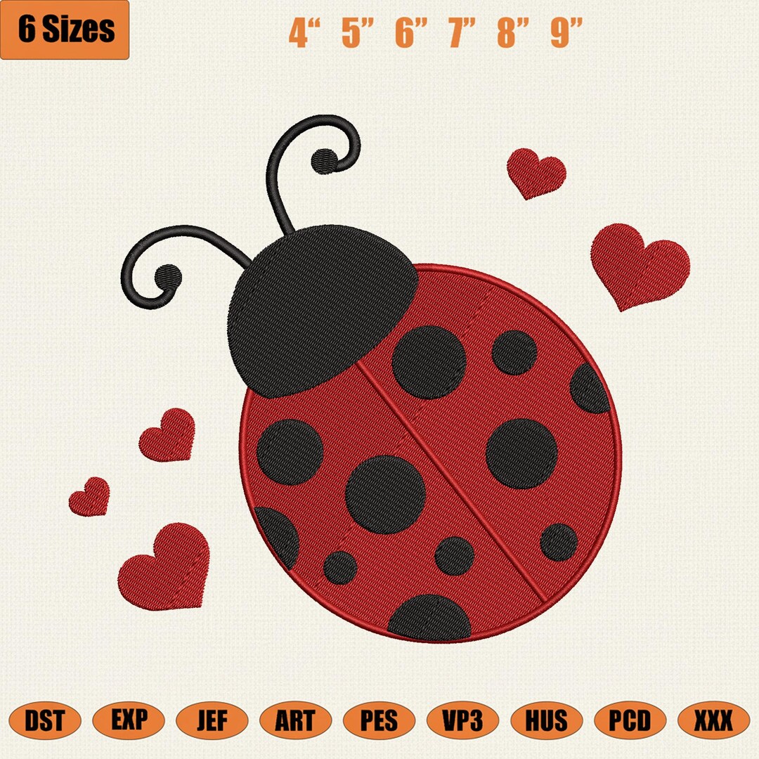 Love Bug Embroidery Design, Ladybug Machine Embroidery File, Valentine ...